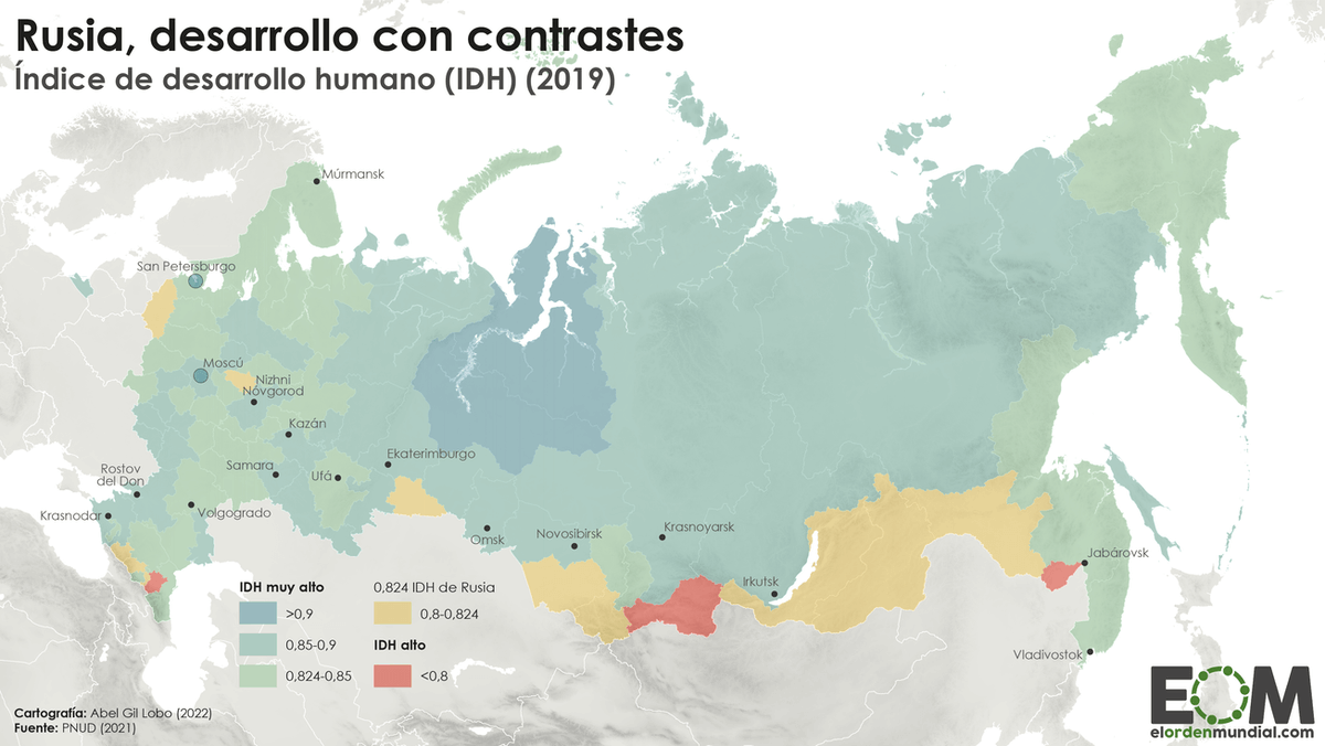 El mapa del desarrollo en Rusia. El mapa del Rusia cuenta con zonas que ...