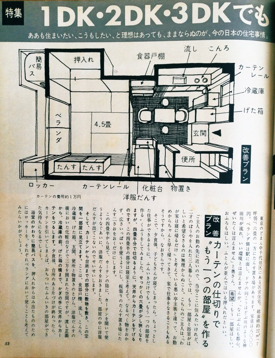 雑貨奥様 on Twitter: "昭和44年『楽しい室内手芸と住まい方』より『1DK・2DK・ 3DKでもこれで住みよくなる』です。 収納問題はいつの時代も悩みの種ですね💦 当時、お風呂が ...