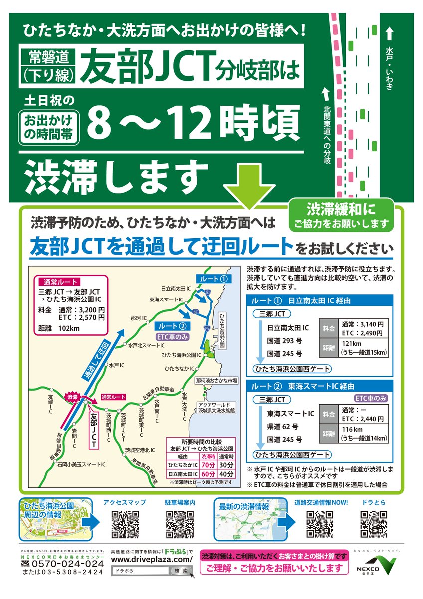 マット@千聖ラブ！ on Twitter: "RT @e_nexco_kanto: 【友部JCTの渋滞予測】今週末は、8～12時頃にE6常磐道（下り線）、14～19時頃にE50北関東道（西行き ...