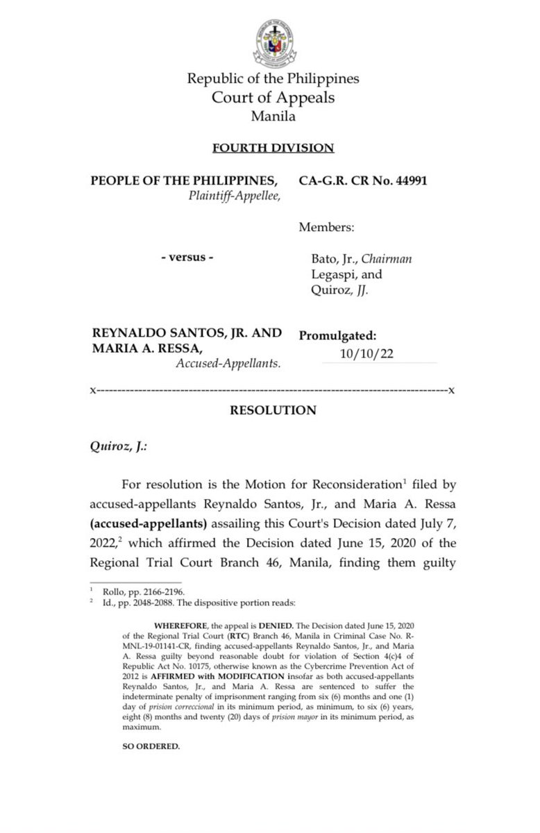 News5 on Twitter: "Ibinasura ng Court of Appeals ang motion for reconsideration na inihain ni ...