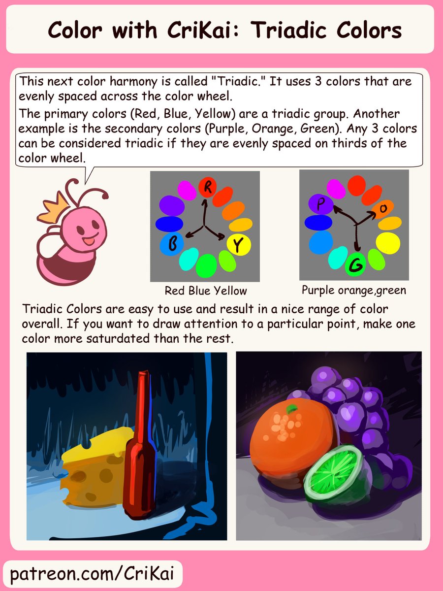 CriKai the Artist on Twitter: "Coloring Art Tip: Triadic Colors The triadic color scheme is my ...