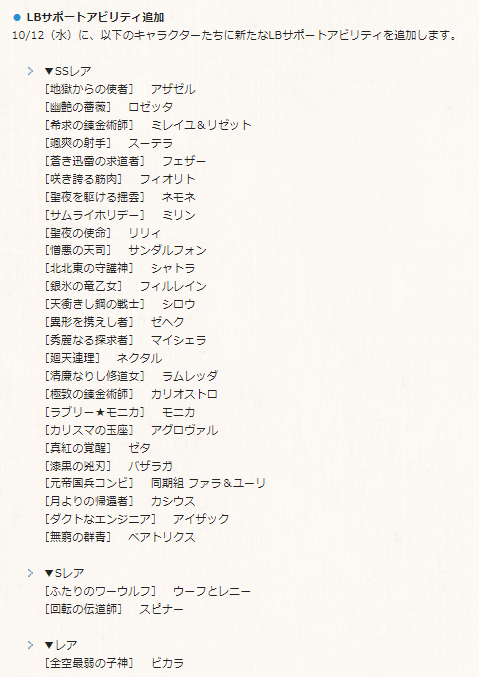 グラブル攻略＠GameWith on Twitter: "【明日10/12(水)アップデート予定】 ・合計29キャラにLBサポアビ追加 #グラブル https://t.co ...