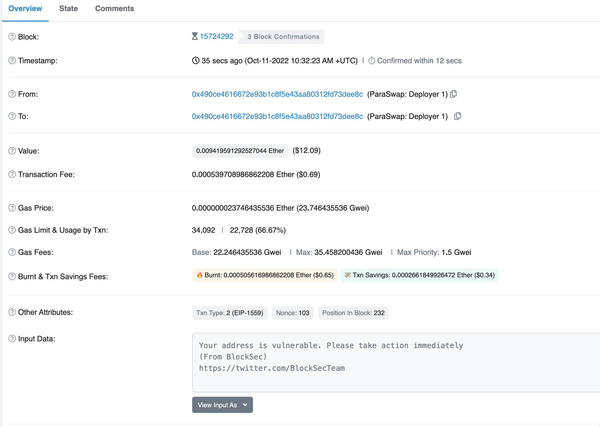 BlockSec on Twitter: "@paraswap @Curve Message from BlockSecTeam https://t.co/eyScYLUB22" / Twitter