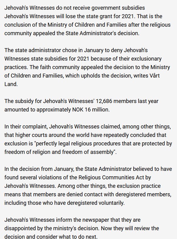Ali Millar on Twitter: "Globally Jehovah’s Witnesses rely on government ...