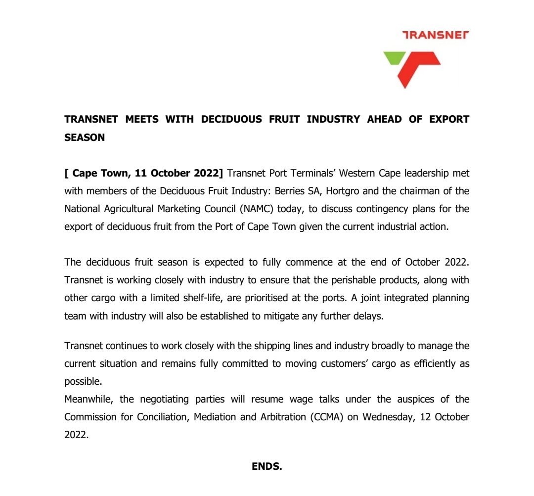 Transnet SOC Ltd on Twitter: "Media Statement: Transnet meets with deciduous fruit industry ...