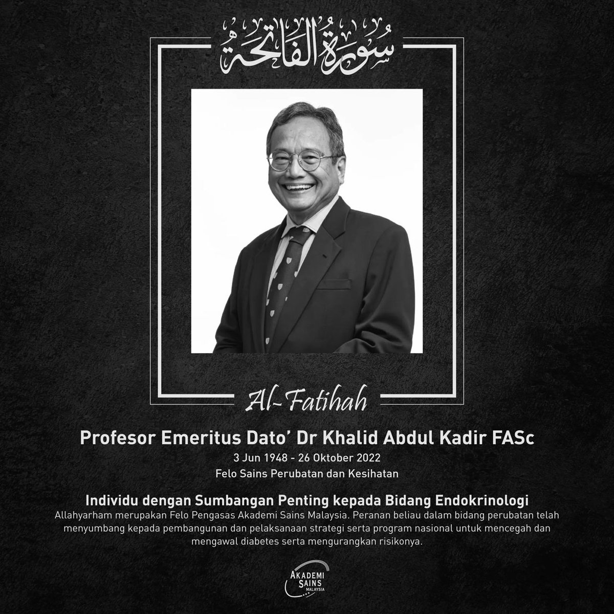 Akademi Sains Malaysia on Twitter: "Al-Fatihah. Salam takziah kepada seluruh keluarga Profesor ...