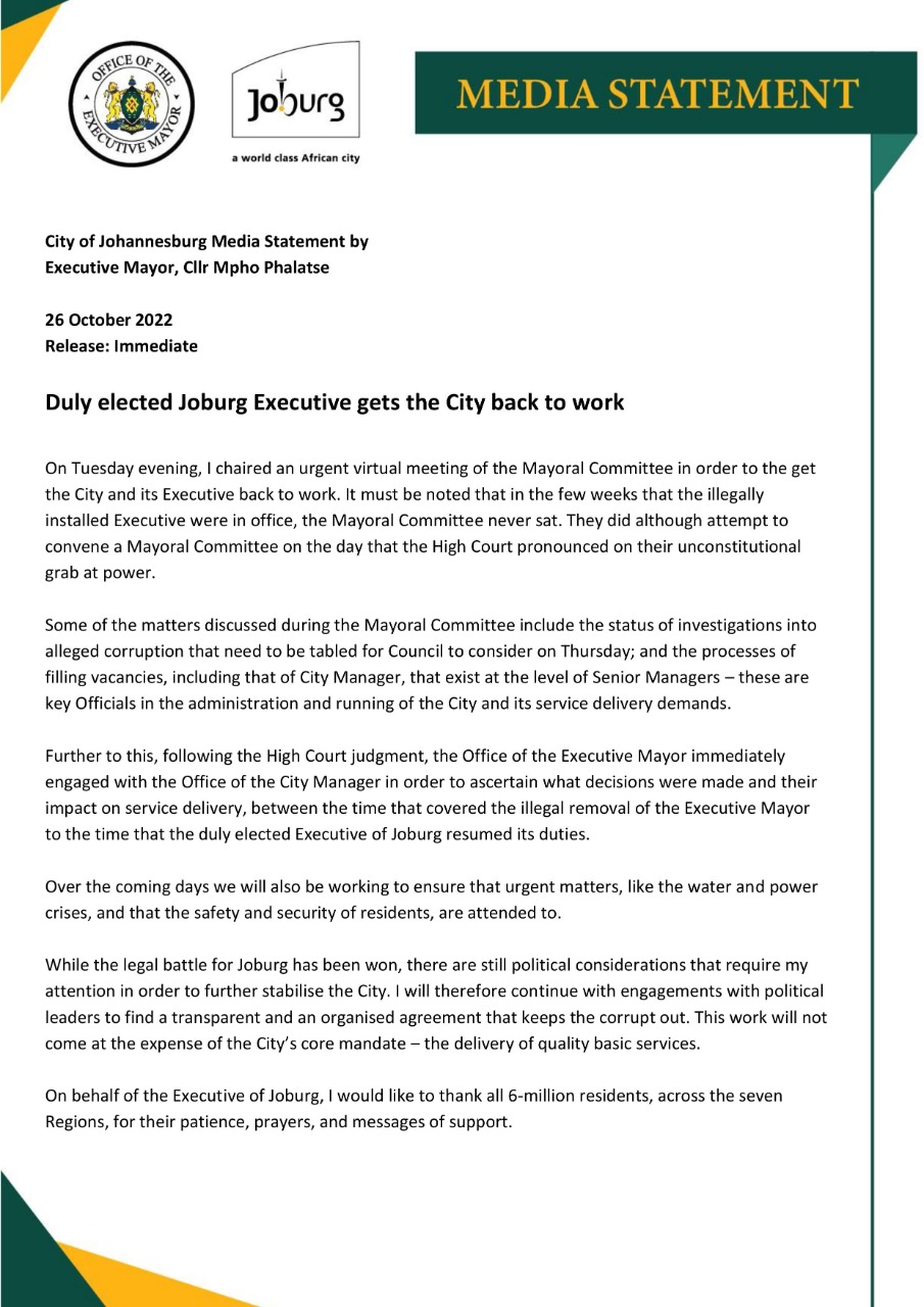 Executive Mayor Mpho Phalatse On Twitter Media Statement Duly executive-mayor-mpho-phalatse-on-twitter-media-statement-duly