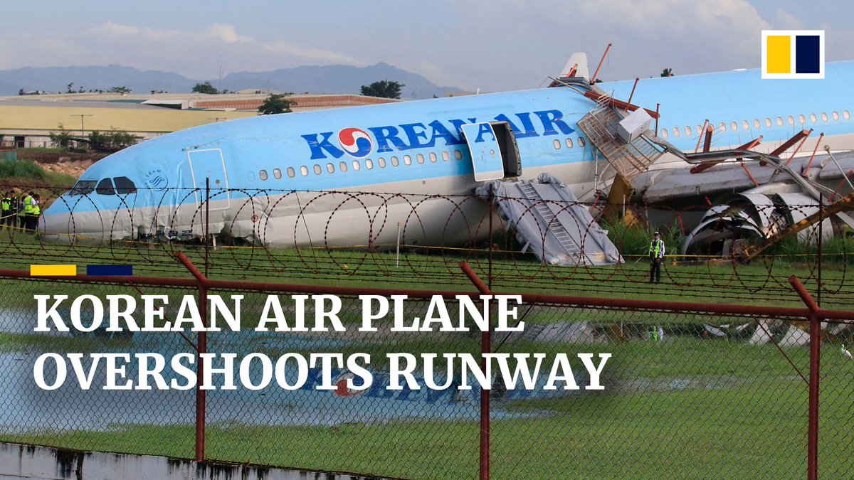 South China Morning Post on Twitter: "A Korean Air plane overshot the runway at Mactan-Cebu ...