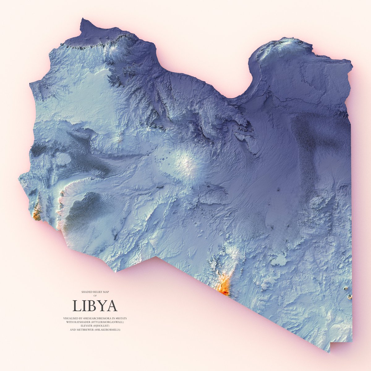 OnlMaps on Twitter: "RT @researchremora: Today's shaded relief map is Libya. #rayshader ...