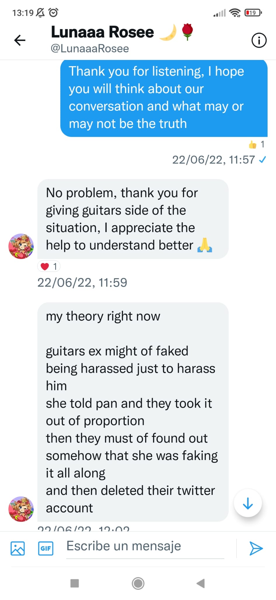 Advy on Twitter: "Finalizando la charla, sacó la conclusión de que mi ex montó una falsa (por ...