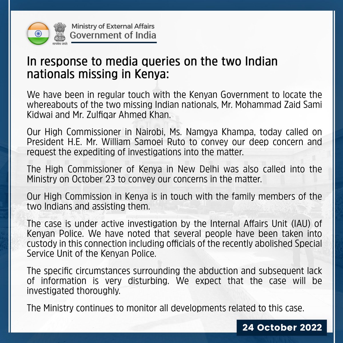 Ani On Twitter We Have Been In Regular Touch With The Kenyan Govt To