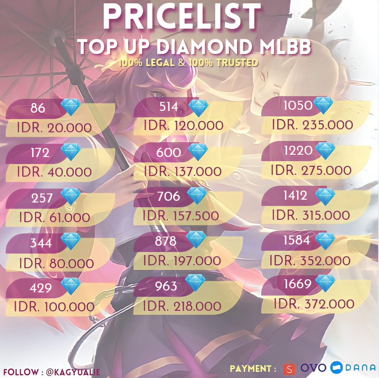 ˚ʚ ࣭ ࣪ Lìllie ₊˚ OPEN : top up ml, dll & apk prem (@kagyualie) / Twitter