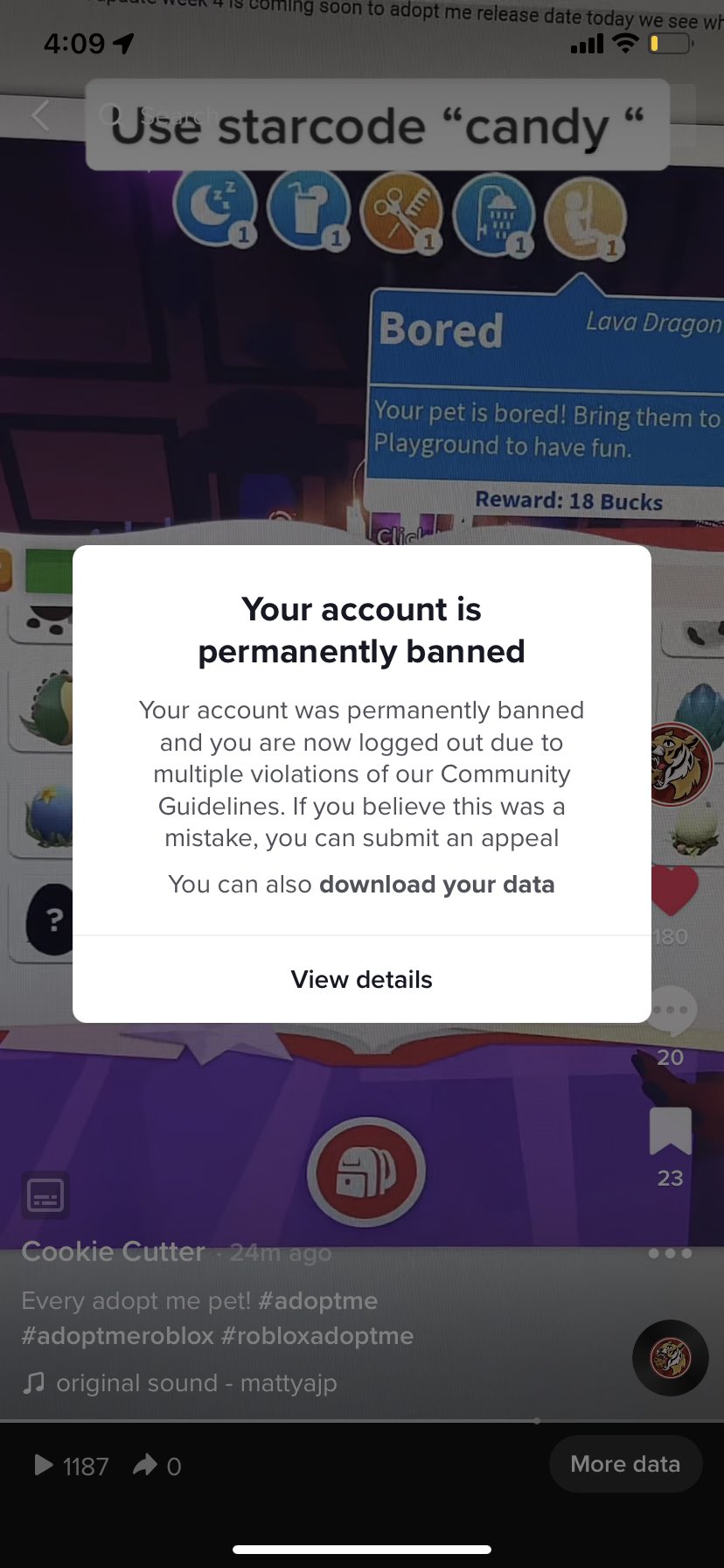 Cookie Cutter ⭐️code: CANDY on Twitter: "tiktok just decided to ban me? I had 160,000 followers ...