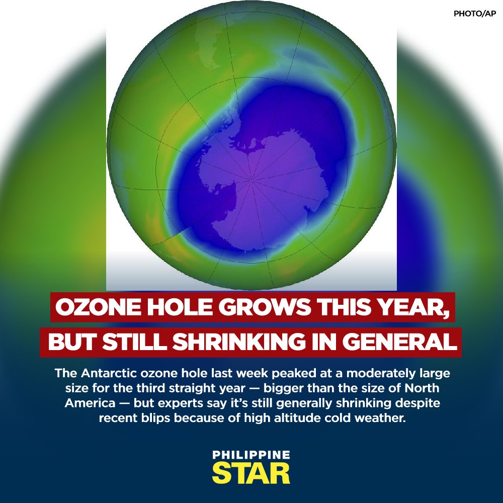 The Philippine Star on Twitter: "The ozone hole hit its peak size of more than 10 million square ...