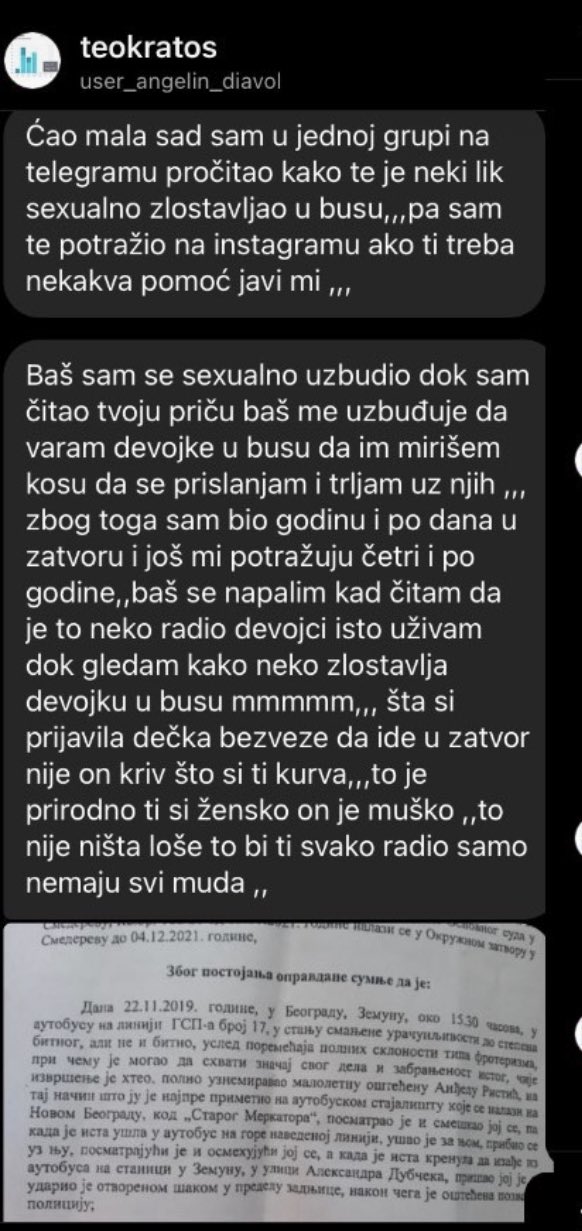 Mishomorka on Twitter: "Devojka koja je objavila da je napastvovao onaj manijak u busu (https ...