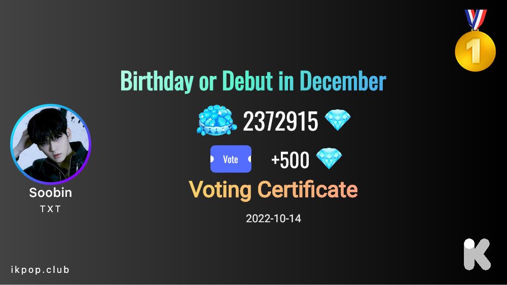 patricia 🍸 on Twitter: "I voted for Soobin at #iKPOP! Total diamonds count: 2372915 Rank: 1 ...