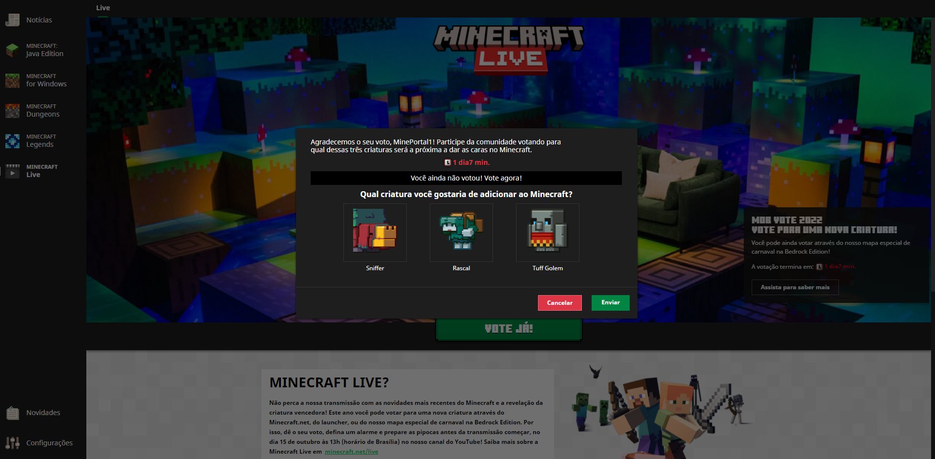 🎃Minecraft Portal🎃🇧🇷 #MinecraftLive2022 on Twitter: "Acesse a aba da Minecraft Live no Launcher ...