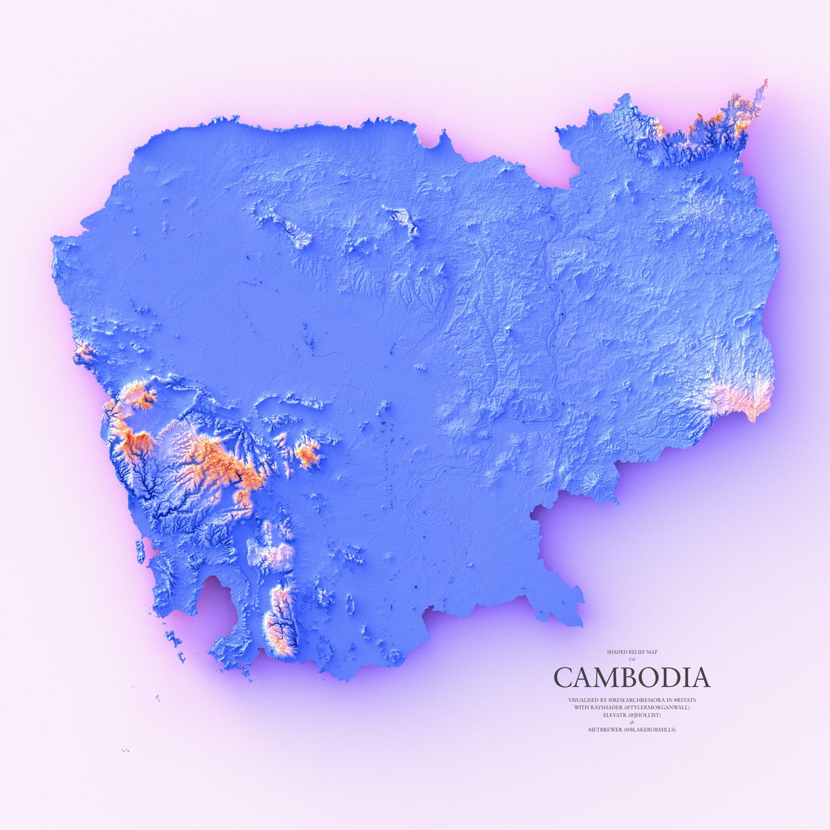 OnlMaps on Twitter: "RT @researchremora: Today's shaded relief map is Cambodia. #rayshader ...