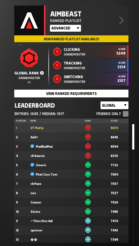 VT Matty on Twitter: "As of right now, for a moment, I am the #1 player in Voltaic KovaaK's ...