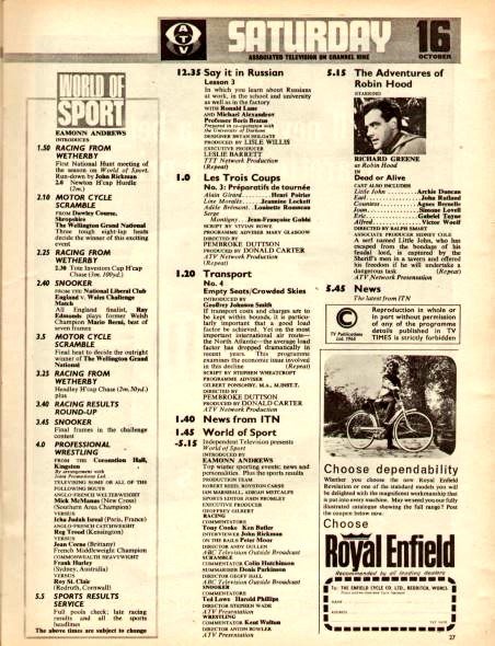 Graeme Wood on Twitter: "TV📺16/10/65 ITV 5.15:The Adventures of Robin Hood 5.45:News 5.50:Thank ...