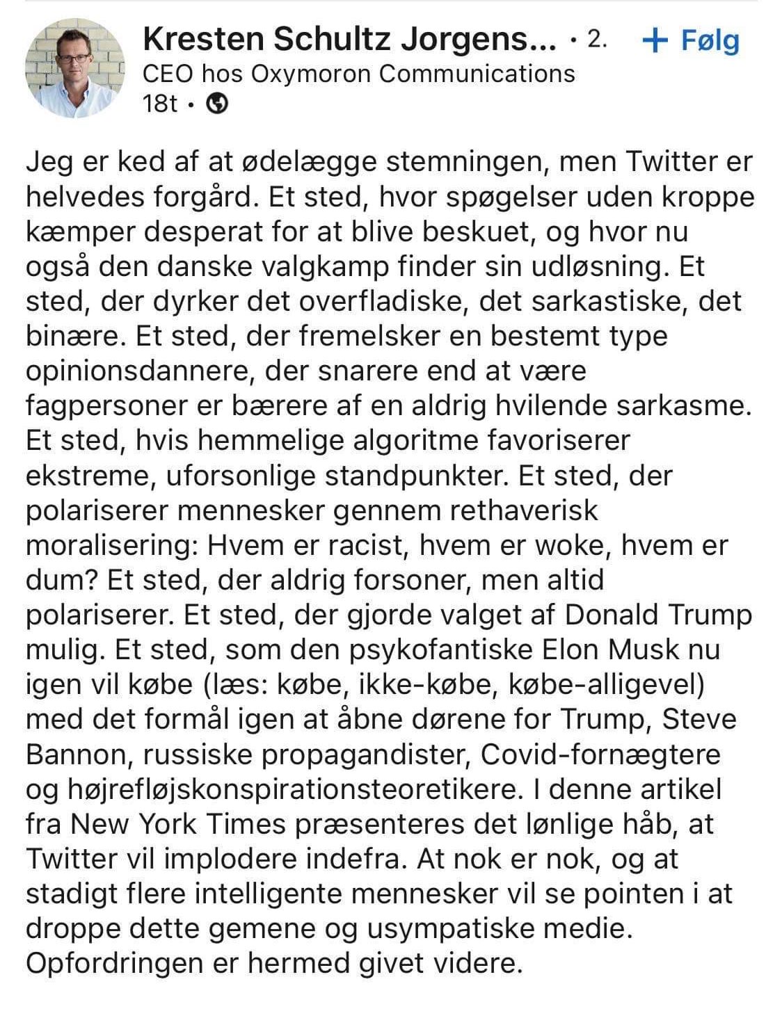 Bjarne P Tveskov on Twitter: "Kresten er ikke sådan udpræget fan af twitmaskinen, skriver han på ...