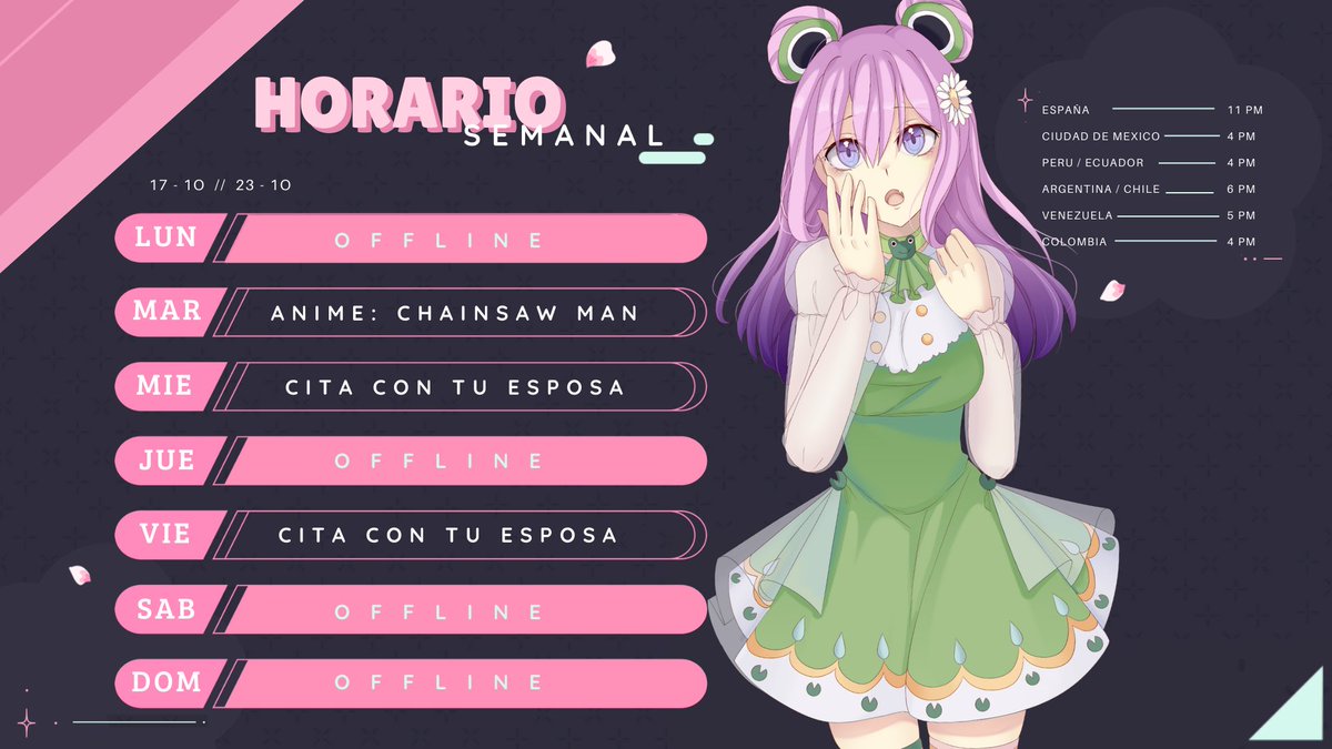 VTubers Global on Twitter: "RT @MidoriKaeru11: HORARIO SEMANAL ๑🍀 Cap.2 del pavo motosierra ...