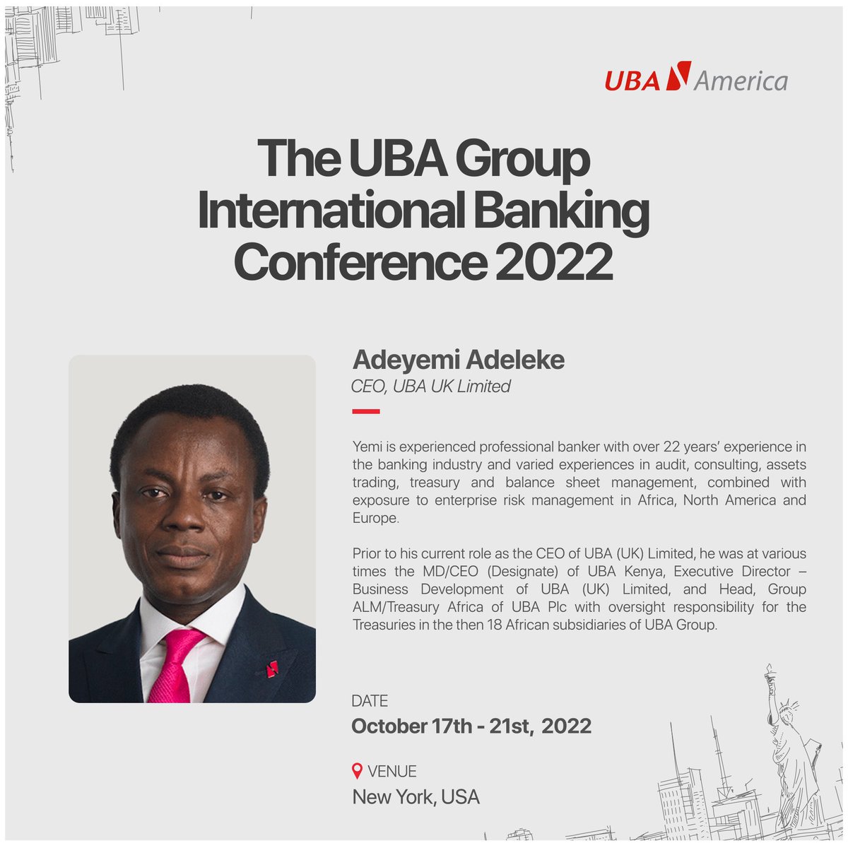 UBA Group on Twitter: "𝐌𝐞𝐞𝐭 𝐭𝐡𝐞 𝐒𝐩𝐞𝐚𝐤𝐞𝐫s 🎤 : • Adeyemi Adeleke, CEO, UBA UK Limited • Vikrant ...