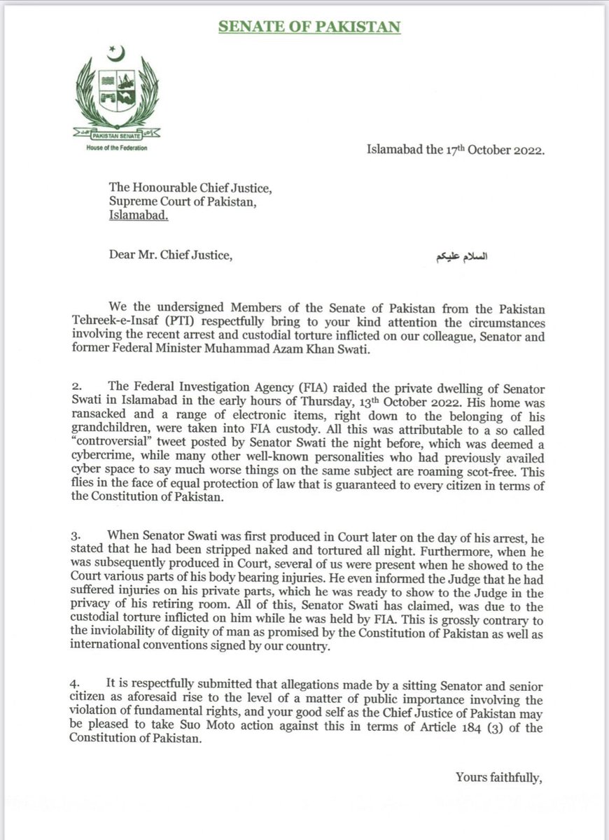 MNA On Twitter PTI Senators Write Letter To Chief Justice Of Pakistan mna-on-twitter-pti-senators-write-letter-to-chief-justice-of-pakistan