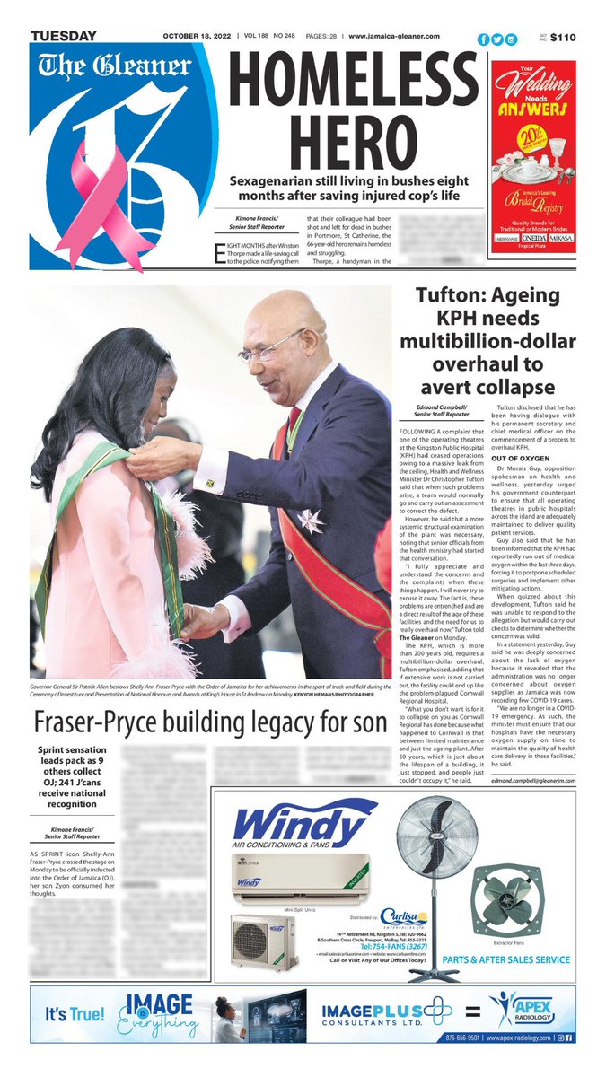 Jamaica Gleaner On Twitter Tuesdays Front Page Of The Gleaner Pick