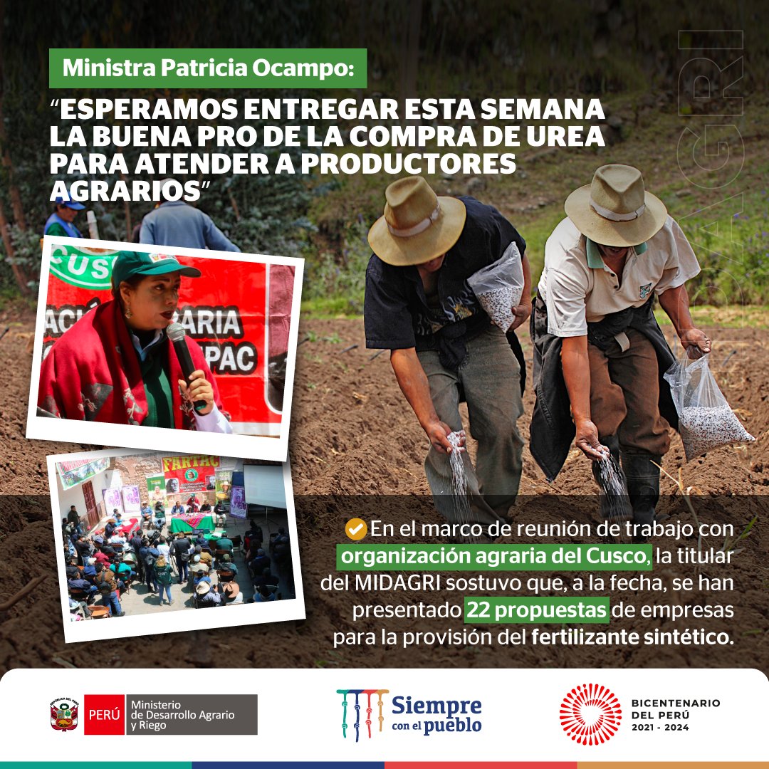 MIDAGRI - PERÚ on Twitter: "Ministra Patricia Ocampo: “Esperamos entregar esta semana la buena ...