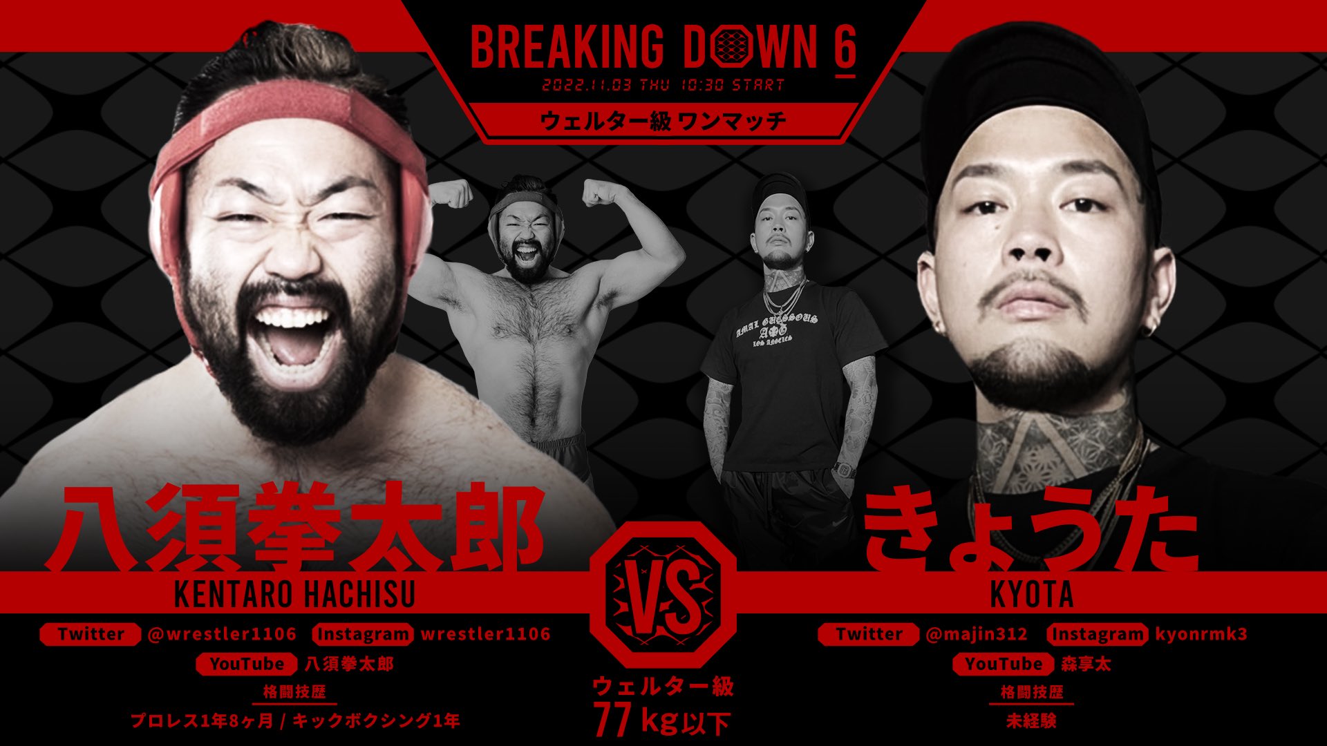 BreakingDown / ブレイキングダウン on Twitter: "／ #BreakingDown6 本日発表の対戦カードまとめ📢 \ 八須拳太郎 vs きょうた あお vs 瀬戸なみ ...