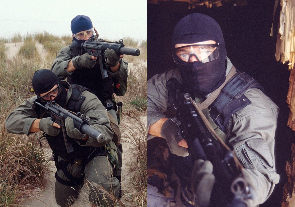 SEAL Team operators during CQB exercises, armed with MP5 SMGs, 1990s