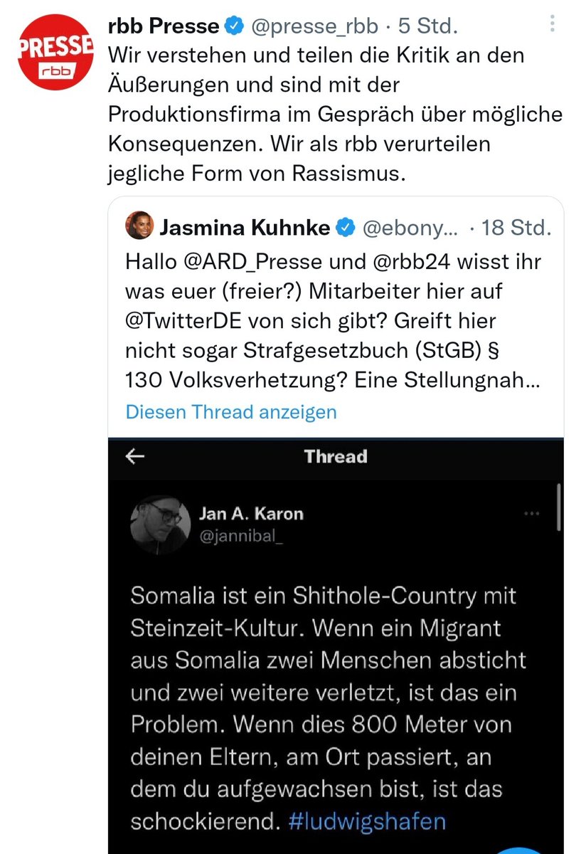 Julia Ruhs on Twitter: "Wirklich, @presse_rbb? So ein Tweet eines Mitarbeiters reicht, um ...