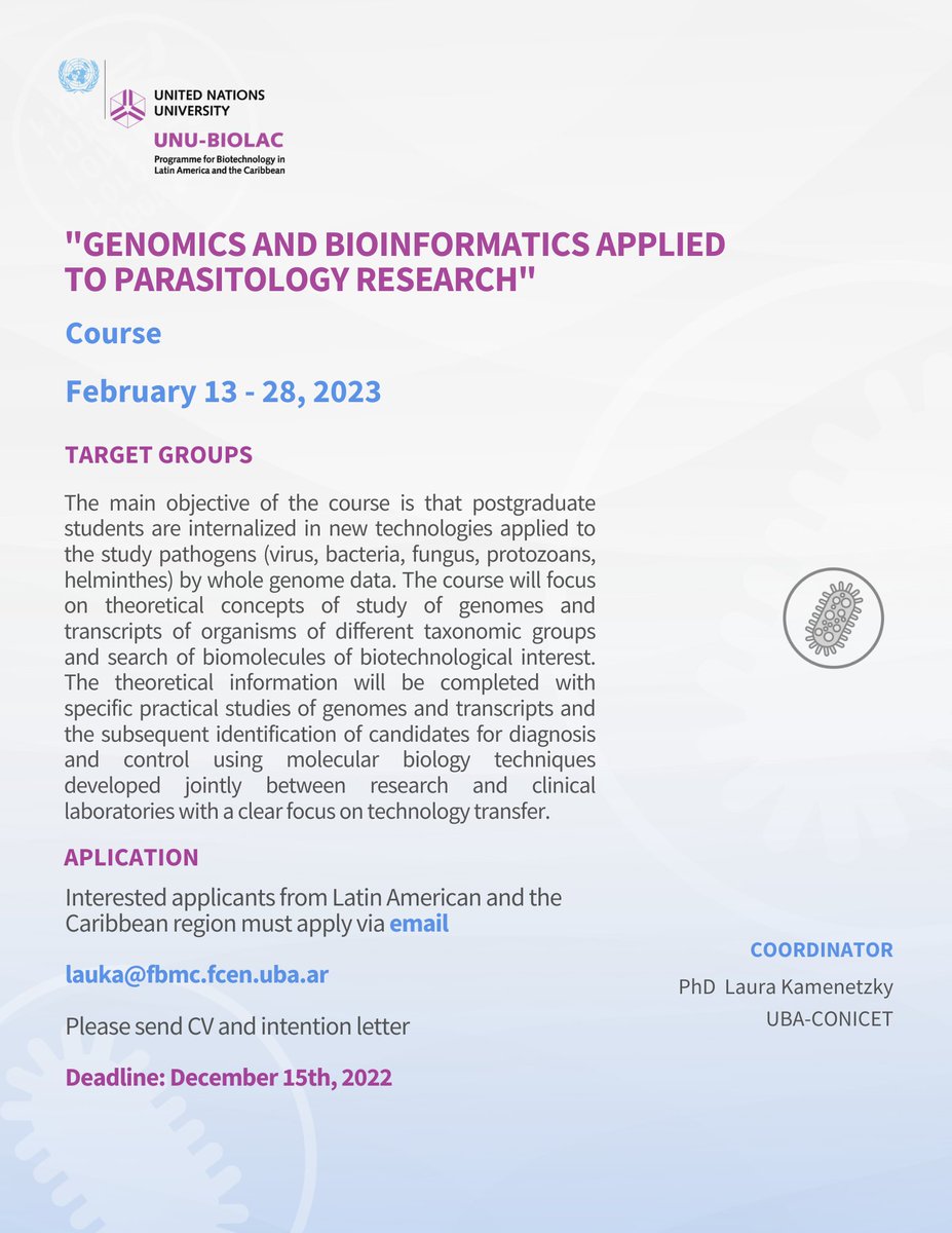 UNU-BIOLAC on Twitter: "🔬 Apply now for our course “Genomics and Bioinformatics applied to ...