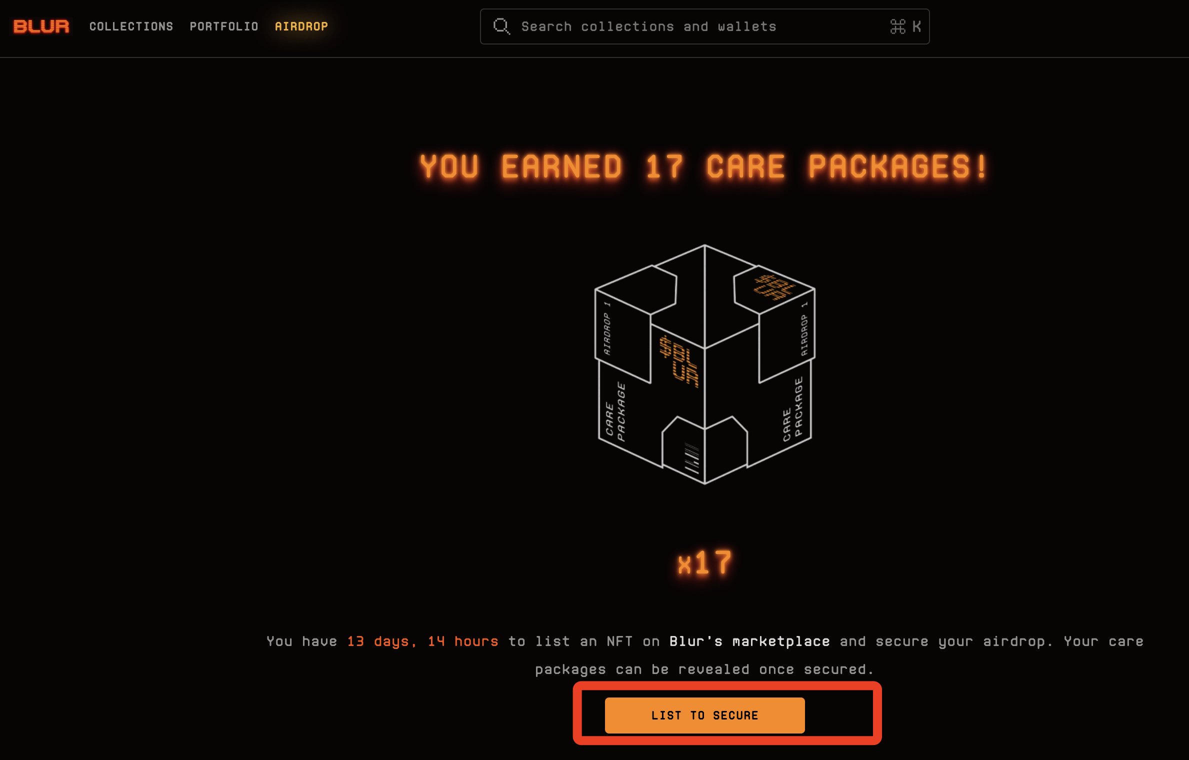 0xUnicorn🦄️ ₿uy & $ell on Twitter: "2/ e、选一个NFT挂单成功后，右上角弹出消息点 care package，出现新界面，点Tweet for a ...
