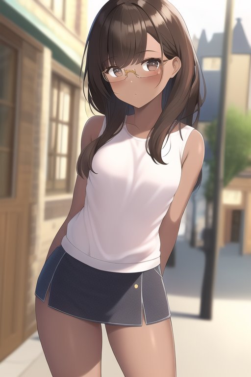 NovelAIおえかき on Twitter: "glasses, brown skin, small breasts, miniskirt, town https://t.co ...