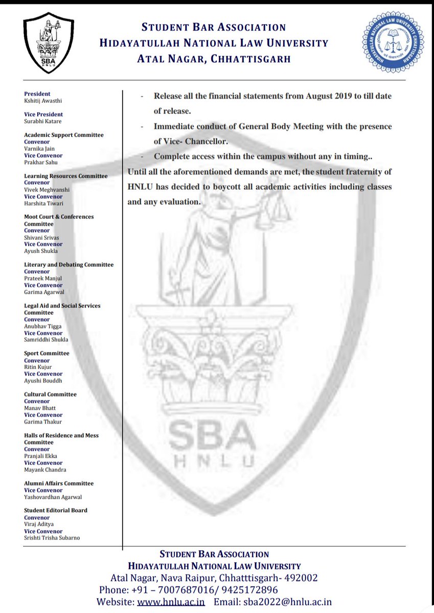 Student Bar Association, HNLU on Twitter: "Official Statement by the Student Bar Association ...