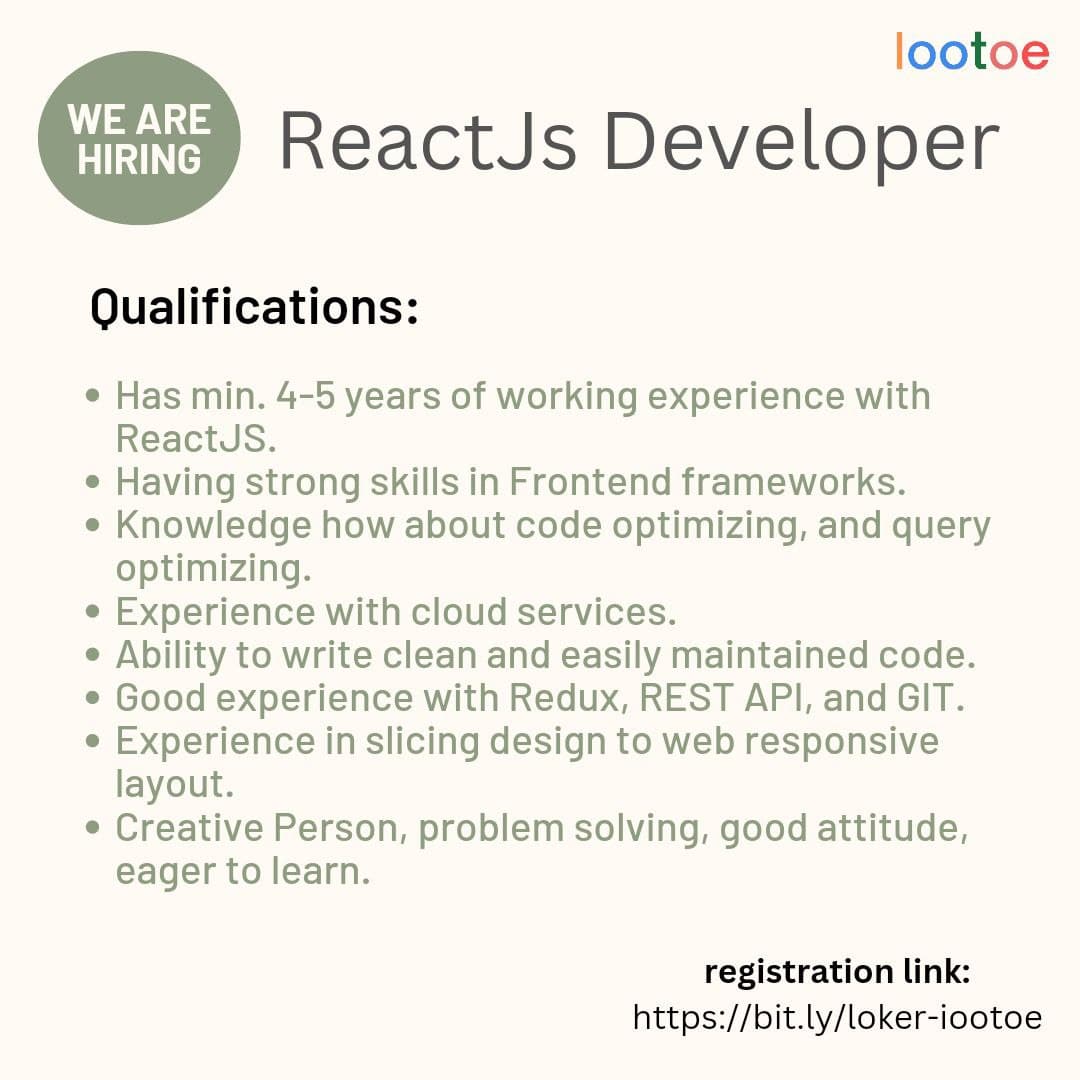 Biro Sumber Daya Manusia (BSDM) on Twitter: "RT @info_loker_it: iootoe is looking for: ReactJS ...