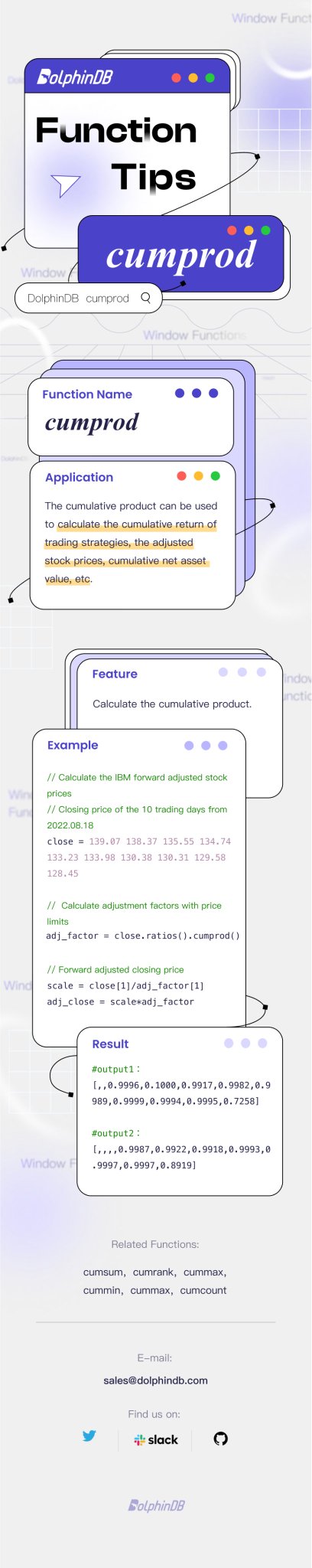 DolphinDB on Twitter: "#DolphinDB provides an optimized cumulative product function, cumprod, to ...