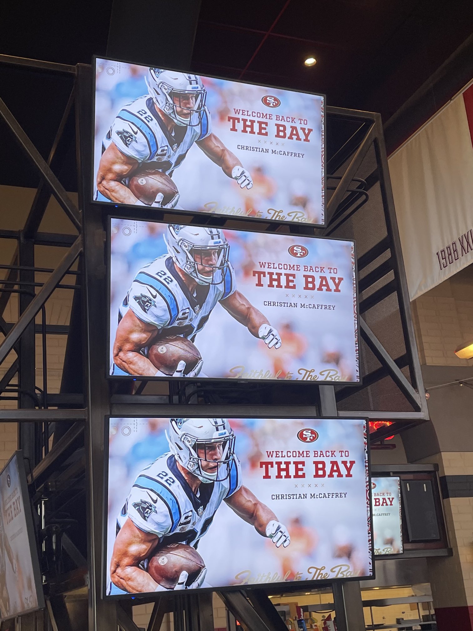 Jake Hutchinson on Twitter: "Niners with all TVs around the stadium welcoming McCaffrey ...