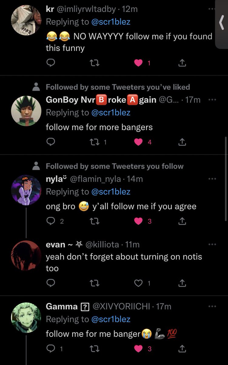 π΄π€π³ Ξ΄ π On Twitter Yall Have Turned My Replies Into Follow Trains