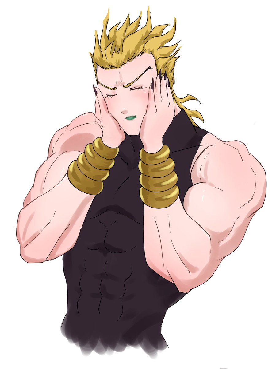 dio brando 1boy male focus blonde hair solo hands on own face black ...