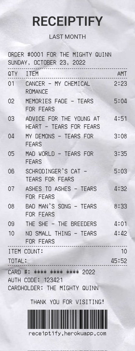 rollcage orzabal on Twitter: "receiptify, let's gooooo"