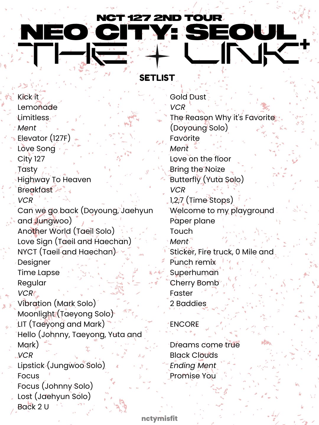 ً on Twitter: "NCT 127⁺ AT SEOUL OLYMPIC STADIUM SETLIST #THELINKinSEOUL_D1 #NEOCITY_THE_LINK ...