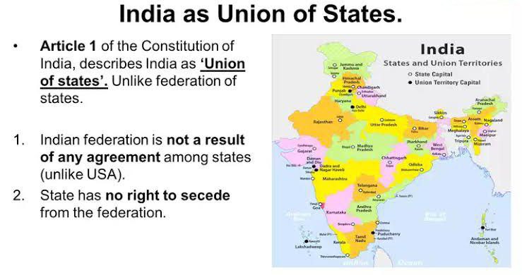 📌 UNION OF STATES. #Unionanditsterritories 🔸️ Article 1 describes India ...