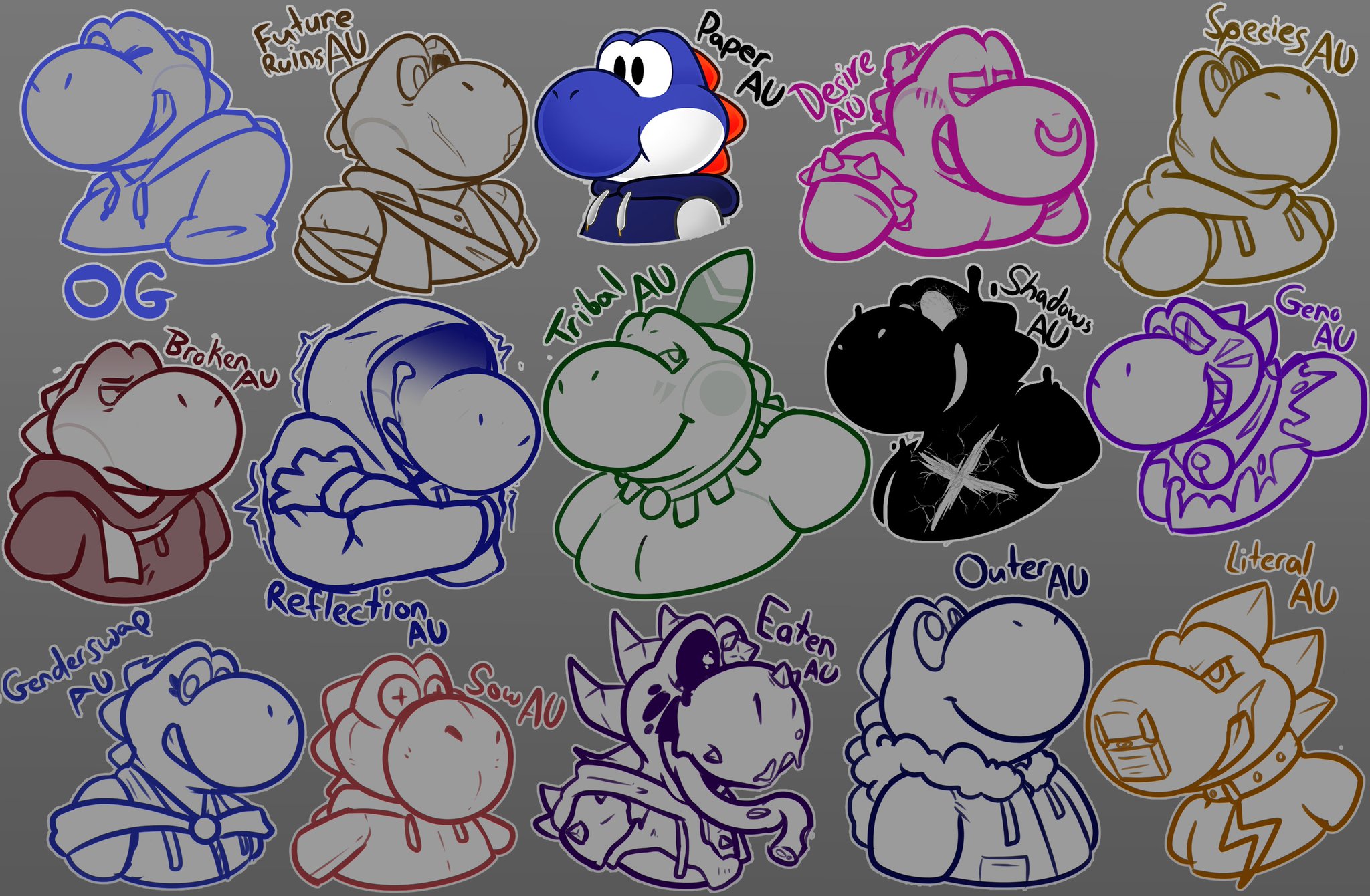 Cordometer (Chubshi) on Twitter: "15 different AUs of my Yosher! some from ideas others had to ...