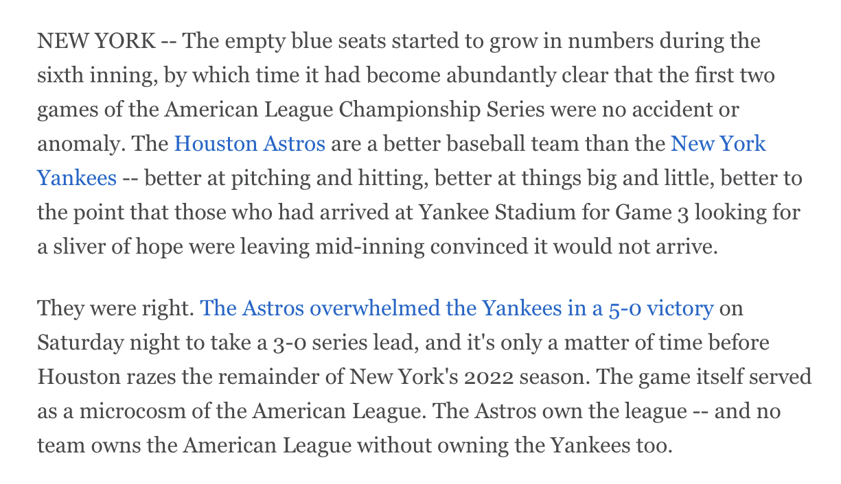 Jeff Passan on Twitter: "The Astros own the Yankees. Column: https://t.co/tYRErDqMxt https://t ...