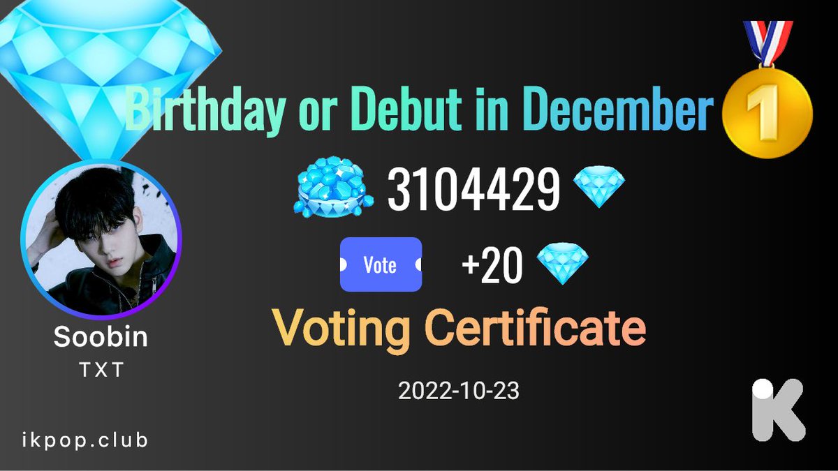 MOA Galaxy on Twitter: "I voted for Soobin at #iKPOP! Total diamonds count: 3104429 Rank: 1 ...