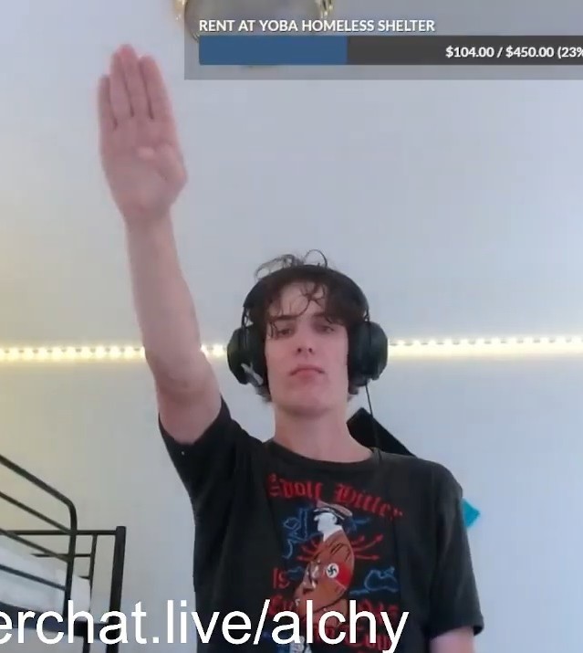 Racist live-streamer Chase Glenn Pickrell doing a Nazi salute. He's ...