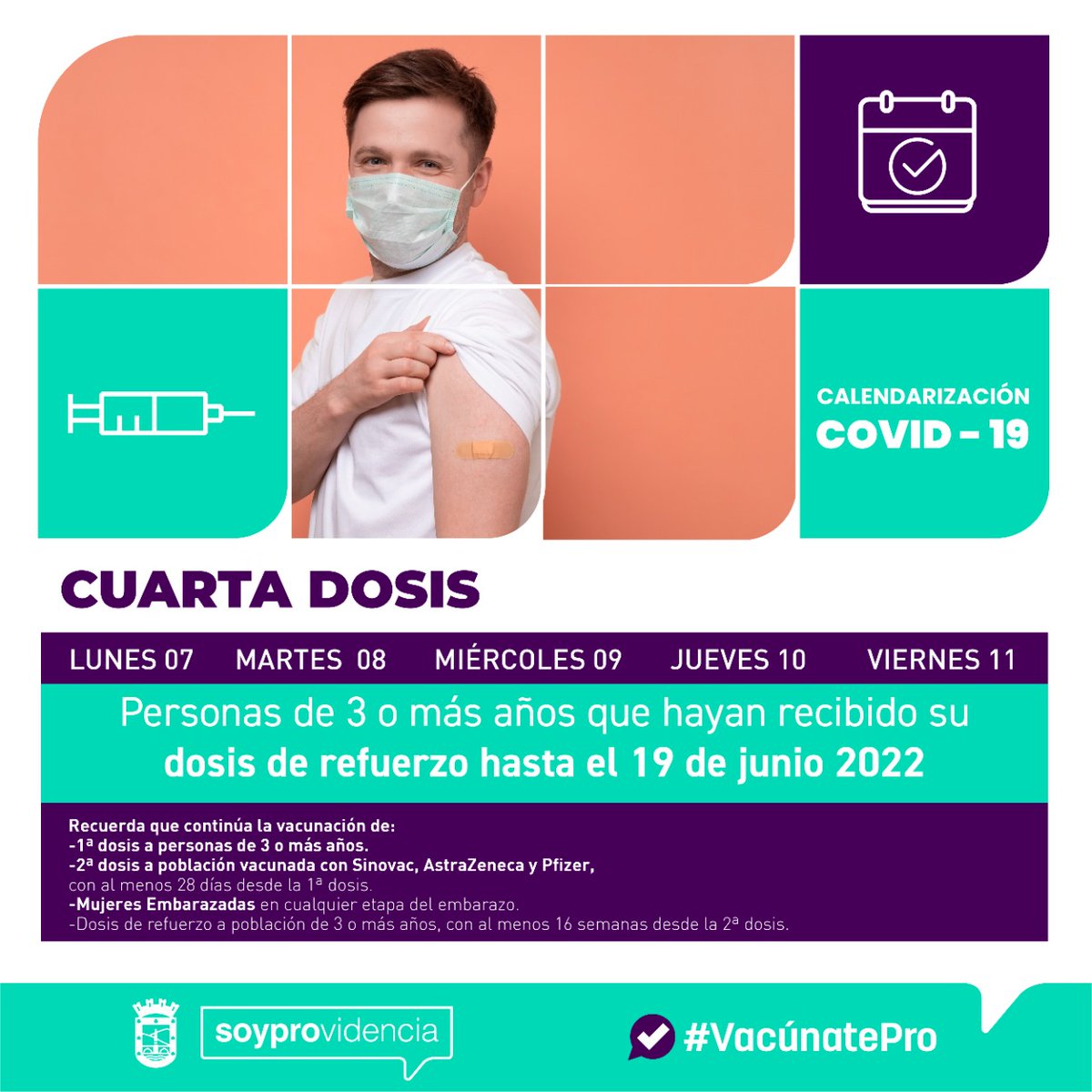 Muniprovi on Twitter: "CALENDARIO DE VACUNACIÓN #COVID19 💉 ¡Vacuna anual, esta semana le ...